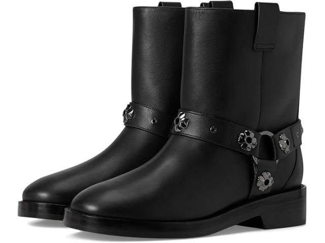 (取寄) ケイトスペード レディース スペード フラワー スタッズ スムース レザー モト ブーツ Kate Spade New York women Spade Flower Stud Smooth Leather Moto Boots Black