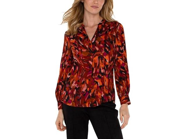 (取寄) リバプールロサンゼルス レディース ロング スリーブ ボタン フロント バンデット カラー ウーブン シャツ ストレッチ シャーティング Liverpool Los Angeles women Long Sleeve Btn Front Banded Collar Woven Shirt Stretch Shirting Painted Cedar