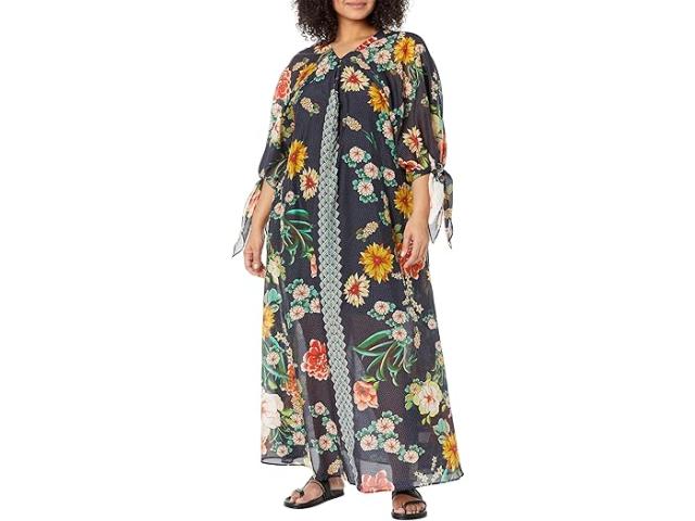 (取寄) ジョニー ワズ レディース プラス サイズ フローラル ボーダー ロング ドレス Johnny Was women Plus Size Floral Border Long Dress Multi
