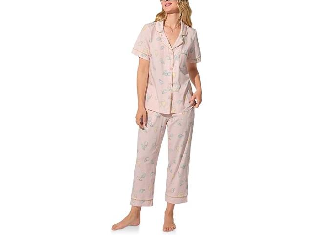 (取寄) ベッドヘッドパジャマズ レディース ショート スリーブ クラシック ストレッチ ジャージ クロップド Pj セット Bedhead PJs women Short Sleeve Classic Stretch Jersey Cropped Pj Set Oysters And Champagne