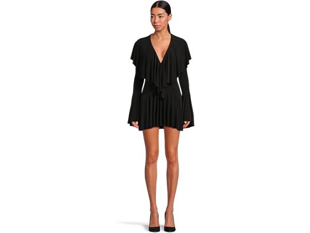 (取寄) ノーマ カマリ レディース ロング スリーブ ディープ V ラッフル ミニ ドレス Norma Kamali women Long Sleeve Deep V Ruffle Mini Dress Black