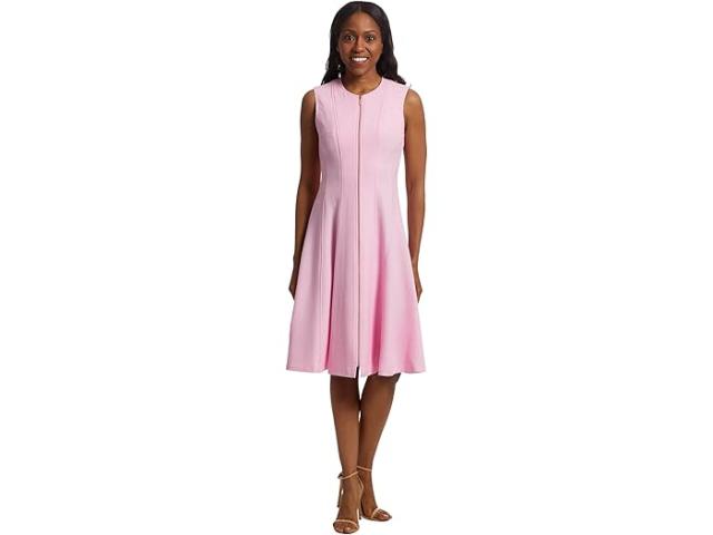 (取寄) カルバンクライン レディース ジッパー フロント Aライン ドレス   women Zipper Front Aline Dress Azalea/Cream