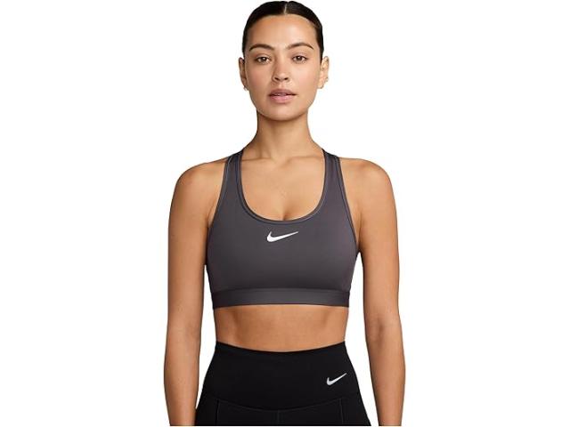 (取寄) ナイキ レディース スウォッシュ ミディアム サポート ブラ Nike women Swoosh Medium Support Bra Thunder Grey/White