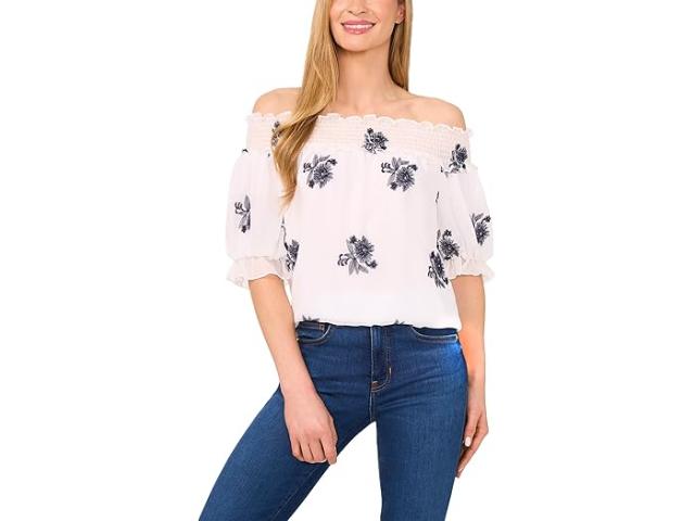 (取寄) シーシー レディース エンブロイダリー オフ ザ ショルダー ブラウザ CeCe women Embroidery Off The Shoulder Blouse Ultra White
