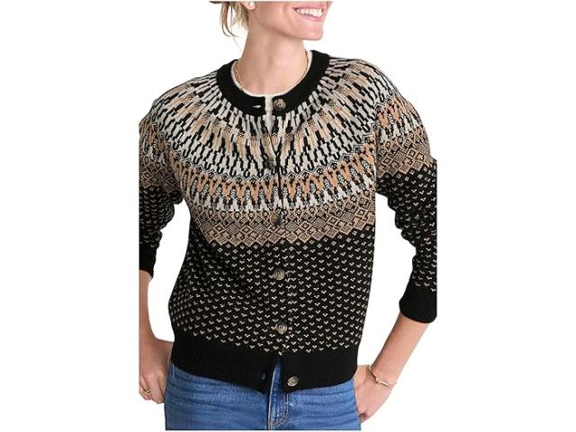 (取寄) ヴィンヤードヴァインズ レディース ウール ブレンド フェアアイル ボタン カーディガン セーター Vineyard Vines women Wool Blend Fairisle Button Cardigan Sweater Jet Black