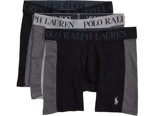 (取寄) ラルフローレン メンズ 4-D フレックス マックス フレックス ボクサー ブリーフ W/ リブ サイド パネル 3 パック Polo Ralph Lauren men 4-D Flex Max Flex Boxer Brief w/ Rib Side Panel 3 Pack Charcoal Heather/Andover Heather/Polo Black