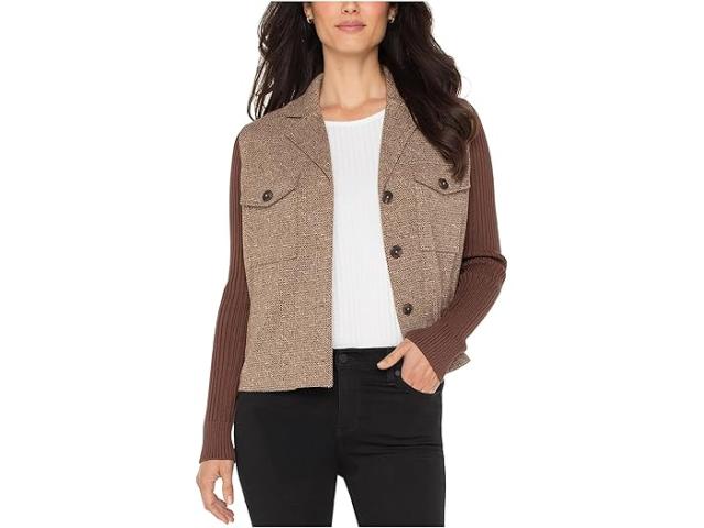 (取寄) リバプールロサンゼルス レディース ヘリンボーン シャケット W/ セーター スリーブ Liverpool Los Angeles women Herringbone Shacket W/ Sweater Sleeves Brown/Camel Herringbone