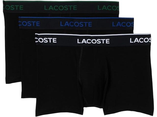 (取寄) ラコステ メンズ 3-パック クロコダイル ロゴ トランクス Lacoste men 3-pack Crocodile Logo Trunks Black W/White/Blue/Green