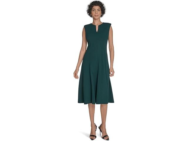 (取寄) カルバンクライン レディース スリーブレス Aライン ミディ   women Sleeveless Aline Midi Malachite