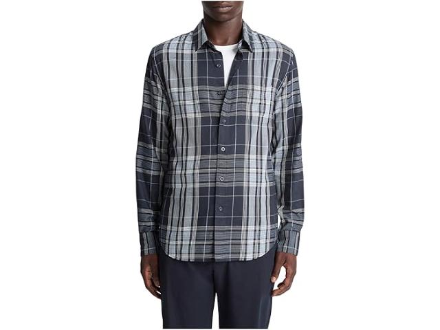 (取寄) ヴィンス メンズ プレイド セパレート プラケット ロング スリーブ シャツ Vince men Dunluce Plaid Separate Placket Long Sleeve Shirt Coastal/Blanco