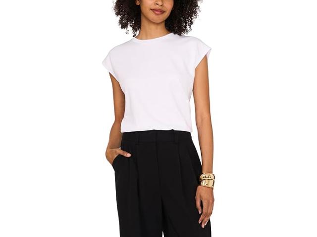 (取寄) ヴィンスカムート レディース クロップド スリーブレス トップ ウィズ エラスティック ヘム Vince Camuto women Cropped Sleeveless Top With Elastic Hem Ultra White 1