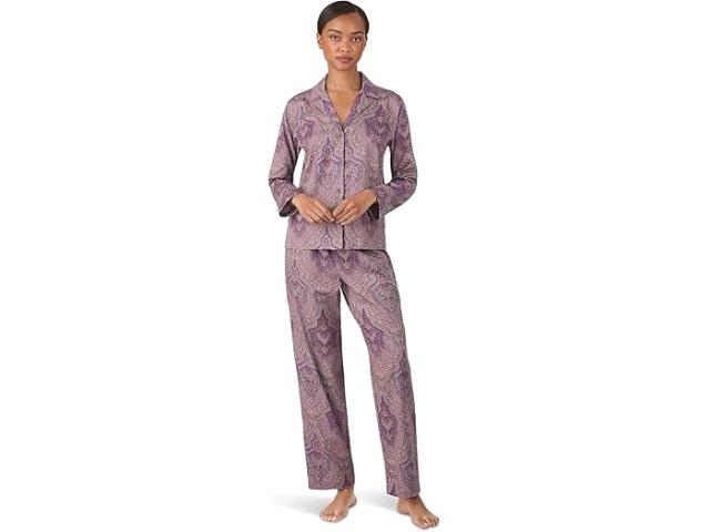 (取寄) ローレン ラルフローレン レディース ウーブン サテン ロング スリーブ ノッチ カラー ロング パンツ パジャマ セット Lauren Ralph Lauren women Woven Sateen Long Sleeve Notch Collar Long Pants Pajama Set Purple Paisley
