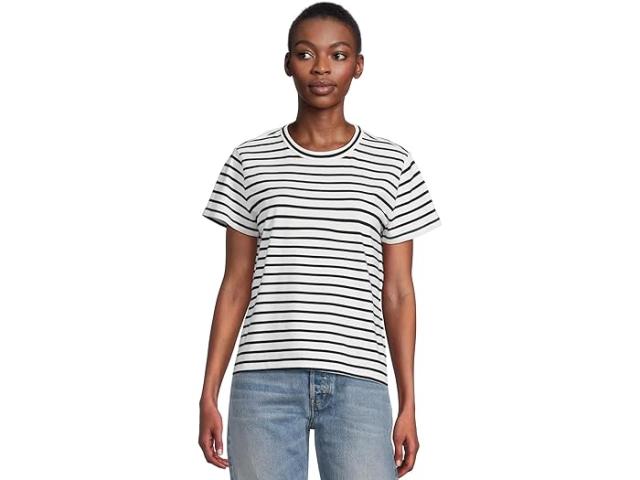 (取寄) メイドウェル レディース コットン パーフェクト クルーネック ティー ストライプ Madewell women Cotton Perfect Crewneck Tee Stripe White