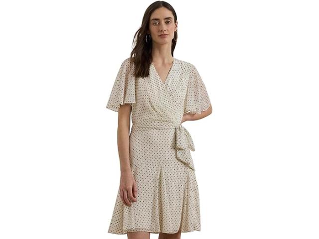 (取寄) ローレン ラルフローレン レディース ポルカ ドット ジョーゼット サープリス ドレス Lauren Ralph Lauren women Polka Dot ette Surplice Dress Cream/Black
