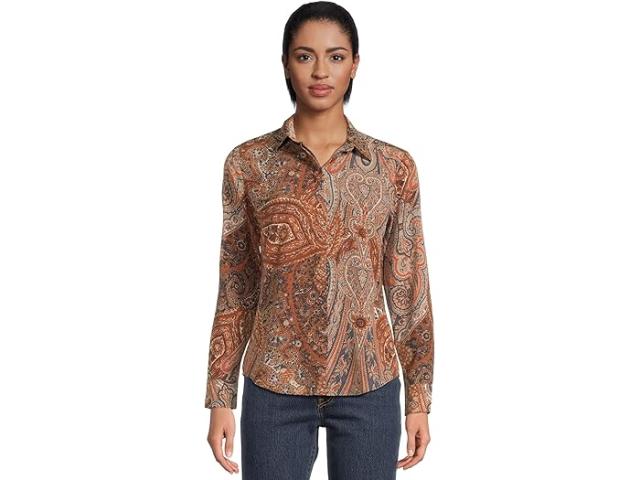 (取寄) ローレン ラルフローレン レディース ピティート クラシック フィット ペイズリー クレープ シャツ Lauren Ralph Lauren women Petite Classic Fit Paisley Crepe Shirt Cream Multi
