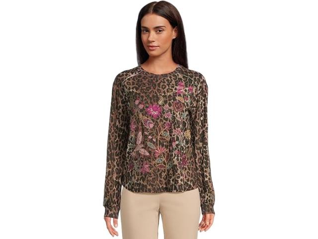 (取寄) ジョニー ワズ レディース シーム スリーブ T-シャツ Johnny Was women Penellope Seamed Sleeve T-Shirt Og Leopard