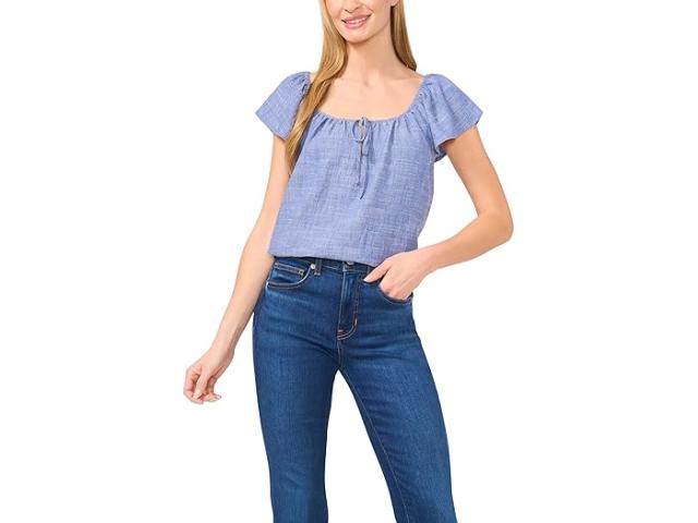 (取寄) シーシー レディース フラッター スリーブ タイ フロント トップ CeCe women Flutter Sleeve Tie Front Top Indigo Wash