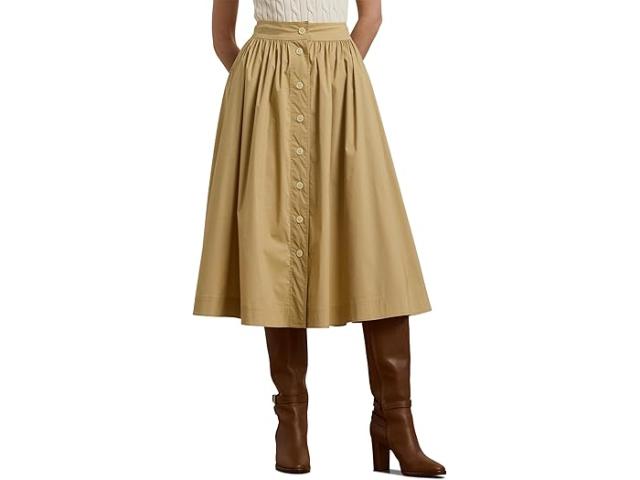 (取寄) ローレン ラルフローレン レディース ボタンフロント コットンブレンド スカート Lauren Ralph Lauren women Button-Front Cotton-Blend Skirt Sand Dune