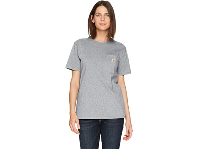 (取寄) カーハート レディース WK87 ワークウェア ポケット ショート スリーブ Tシャツ Carhartt women WK87 Workwear Pocket Short Sleeve T-Shirt Heather Gray