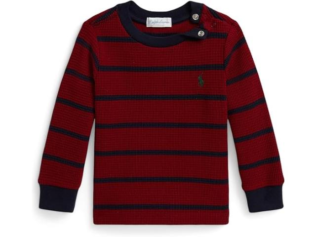 (取寄) ラルフローレン キッズ ボーイズ ストライプド ワッフル コットン ロング スリーブ ティー (インファント) Polo Ralph Lauren Kids boys Striped Waffle Cotton Long Sleeve Tee (Infant) Holiday Red/Rl Navy
