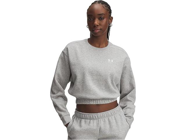 (取寄) アンダーアーマー レディース ライバル フリース パイプド ロング スリーブ クルー Under Armour women Rival Fleece Piped Long Sleeve Crew Mod Gray Light Heather/White