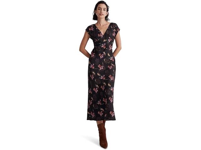 (取寄) メイドウェル レディース ワイド V-ネック ミディ ドレス イン フローラル キュプラ-ブレンド Madewell women Wide V-Neck Midi Dress in Floral Cupro-Blend Floral True Black