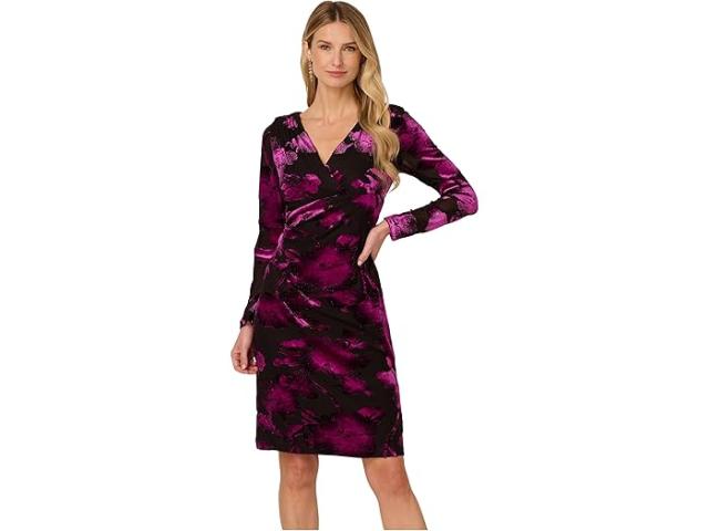 (取寄) アドリアナ パぺル レディース サープラス ベルネット ミディ ドレス Adrianna Papell women Surplus Velvet Midi Dress Black/Violet