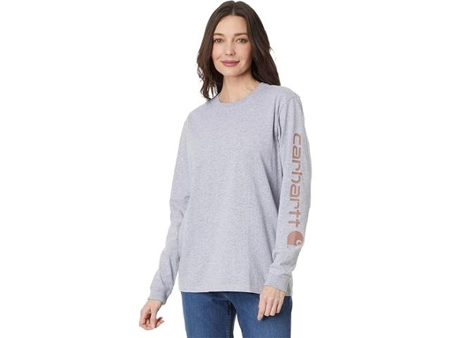 (取寄) カーハート レディース ルーズ フィット ヘビーウェイト ロング スリーブ ロゴ スリーブ Tシャツ Carhartt women Loose Fit Heavyweight Long Sleeve Logo Sleeve T-Shirt Heather Gray