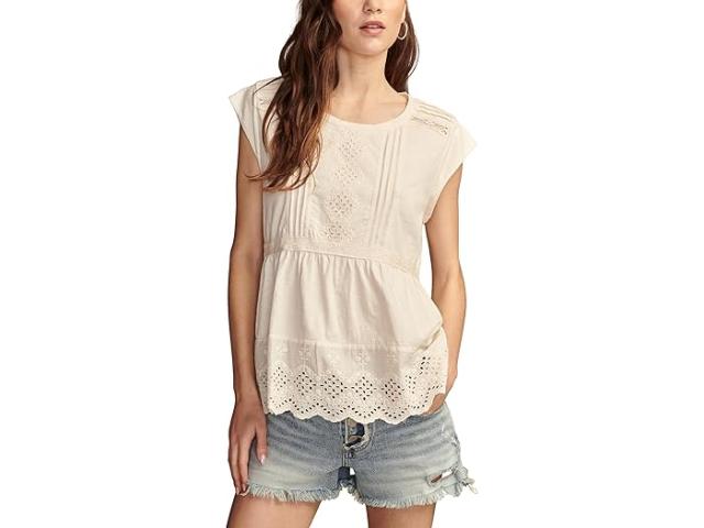 (取寄) ラッキーブランド レディース エンブロイダー ペプラム ティー Lucky Brand women Embroidered Peplum Tee Whisper White