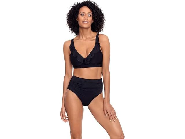 (取寄) ローレン ラルフローレン レディース ビーチ クラブ ソリッド ラッフル アンダーワイヤー ブラ トップ Lauren Ralph Lauren women Beach Club Solid Ruffle Underwire Bra Top Black