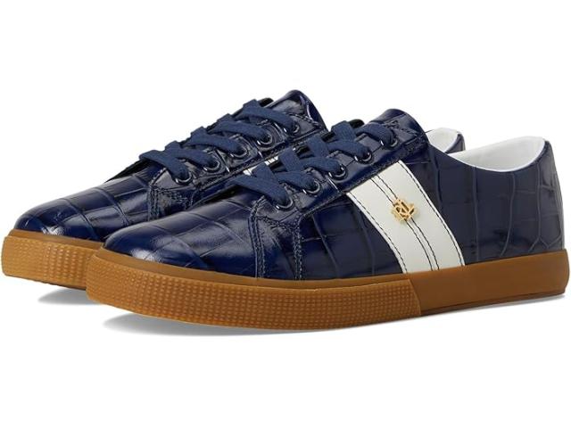 (取寄) ローレン ラルフローレン レディース ジャンソン リ クロック-エンボスド レザー スニーカー Lauren Ralph Lauren women Janson Ii Croc-Embossed Leather Sneakers Refined Navy/ White