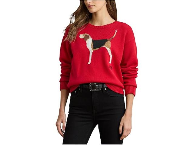 (取寄) ローレン ラルフローレン レディース インターシャ-ニット フォックスハウンド コットン セーター Lauren Ralph Lauren women Intarsia-Knit Foxhound Cotton Sweater Ralph Red Multi