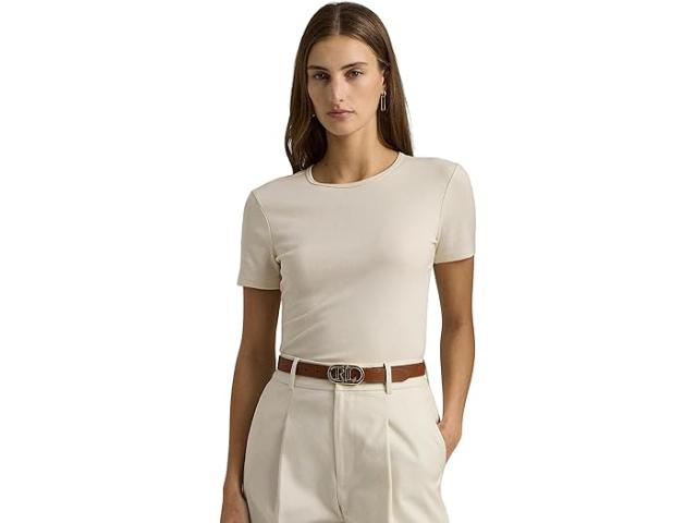 (取寄) ローレン ラルフローレン レディース ストレッチ コットン T-シャツ Lauren Ralph Lauren women Stretch Cotton T-Shirt Mascarpone Cream