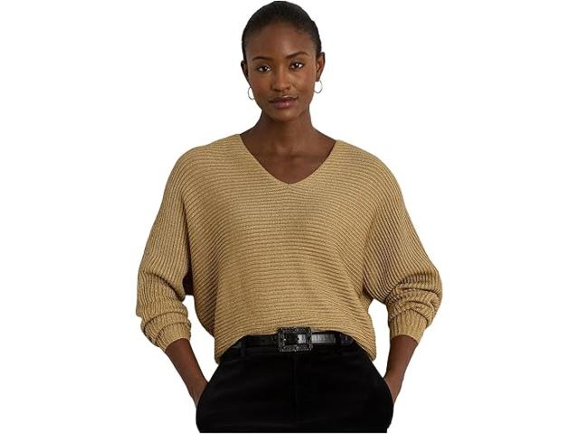(取寄) ローレン ラルフローレン レディース メタリック リブ-ニット ドルマン-スリーブ セーター Lauren Ralph Lauren women llic Rib-Knit Dolman-Sleeve Sweater Relic Gold llic