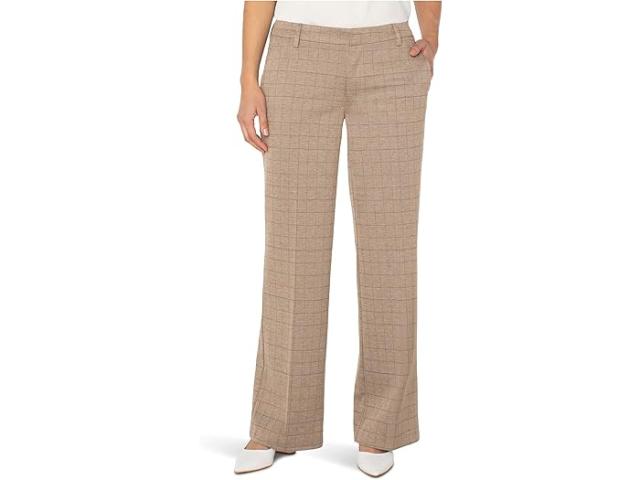 (取寄) リバプールロサンゼルス レディース ケルシー ワイド レッグ トラウザー ミッド ライズ ヘリンボーン ニット Liverpool Los Angeles women Kelsey Wide Leg Trouser Mid Rise Herringbone Knit Khaki Grid Check