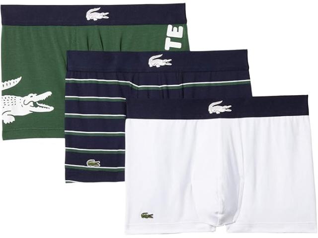 (取寄) ラコステ メンズ トランクス 3-パック ビッグ クロコ オン サイド Lacoste men Lacoste Trunks 3-Pack Big Croc On Side Thyme/Navy Blue/White