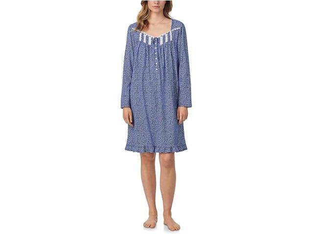 (取寄) アイリーン ウエスト レディース コットン ニット ロング スリーブ ショート ナイトガウン Eileen West women Cotton Knit Long Sleeve Short Nightgown Navy Ditsy