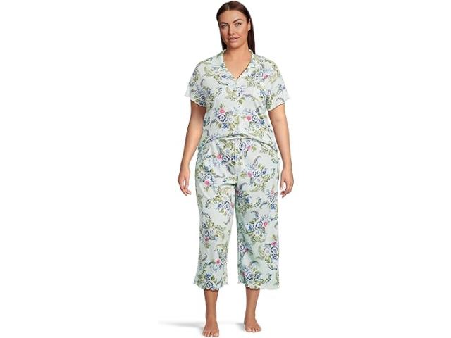 (取寄) カレン ノイバーガー レディース プラス サイズ ペイズリー ドリームス ショート スリーブ ノッチ トップ アンド カプリ セット ウィズ レタス エッジズ プラス サイズ Karen Neuburger women Size Dreams Short Sleeve Notch Top And Capri Set With Size