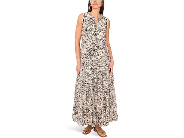 (取寄) ヴィンスカムート レディース スリーブレス クローシェ トリム ティアード マキシ Vince Camuto women Sleeveless Crochet Trim Tiered Maxi Rich Black