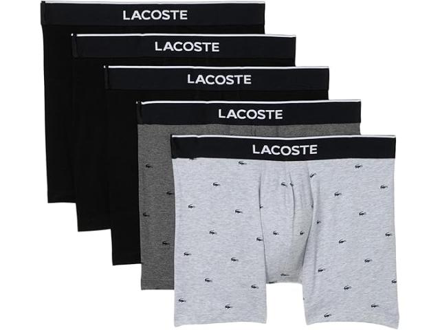 (取寄) ラコステ メンズ 5-パック ボクサー ブリーフ Lacoste men 5-pack Boxer Briefs Black/Grey Chine