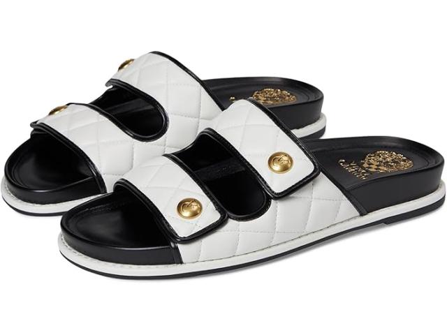 (取寄) ヴィンスカムート レディース キルテッド ダブル バンド スライド サンダル Vince Camuto women Graysin Quilted Double Band Slide Sandals Bianco/Black