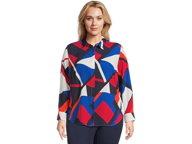 (取寄) ローレン ラルフローレン レディース プラス サイズ クラシック フィット プリント クレープ シャツ Lauren Ralph Lauren women Plus Size Classic Fit Print Crepe Shirt Blue Multi