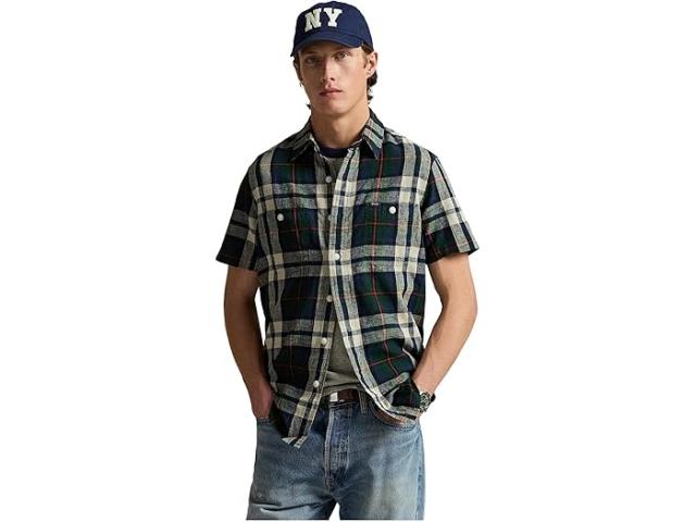 (取寄) ラルフローレン メンズ クラシック フィット プレイド リネン-コットン シャツ Polo Ralph Lauren men Classic Fit Plaid Linen-cotton Shirt Navy/Green/Multi