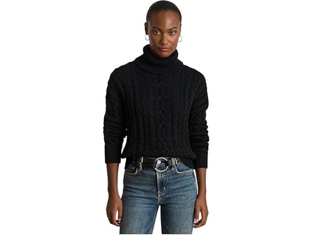 (取寄) ローレン ラルフローレン レディース ケーブルニット タートルネック セーター Lauren Ralph Lauren women Cable-Knit Turtleneck Sweater Black