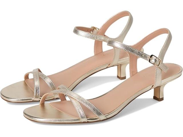 (取寄) コールハーン レディース レニ キトン ヒール ストラップ サンダル 40mm Cole Haan women Leni Kitten Heel Strappy Sandals 40mm Soft Gold Leather