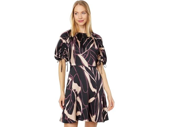 (取寄) テッドベーカー レディース ジリアー プリンテッド ミニ フィットアンドフレア ウィズ パフ スリーブ Ted Baker women Gilliaa Printed Mini Fit-and-Flare with Puff Sleeve Black