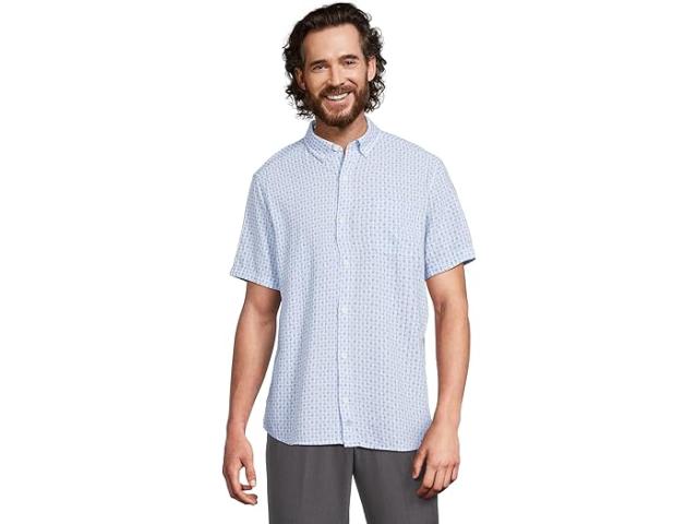 (取寄) ジョンストン&マーフィー メンズ ショート スリーブ イリュージョン プリント リネン シャツ Johnston & Murphy men Short Sleeve Illusion Print Linen Shirt Blue