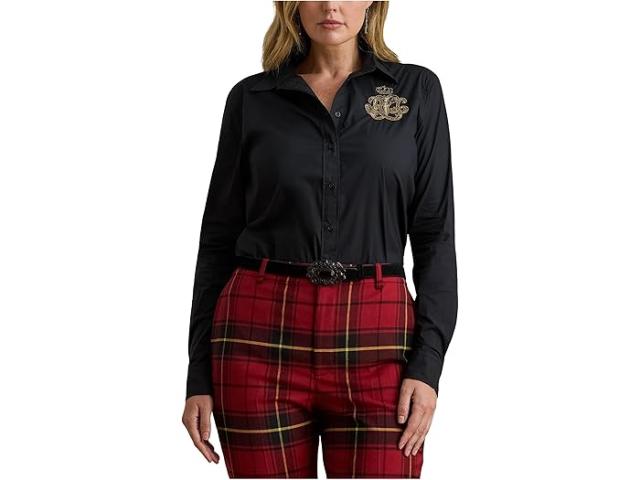 (取寄) ローレン ラルフローレン レディース プラス サイズ クラシック フィット ロゴ コットンブレンド シャツ Lauren Ralph Lauren women Plus Size Classic Fit Logo Cotton-Blend Shirt Black