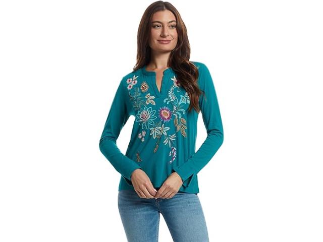 (取寄) ジョニー ワズ レディース スプリット ジャージ ティー - エドウィン Johnny Was women Split Jersey Tee - Edwin Deep Lake