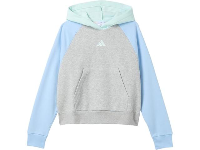 (取寄) アディダス キッズ レディース カラーブロック フリース フーデット プルオーバー (ビッグ キッド) adidas Kids women Colorblock Fleece Hooded Pullover (Big Kid) Medium Grey Heather